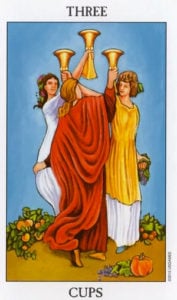 Three of Cups as Present (Upright & Reversed) Tarot Card Meaning – Sibyl Tarot